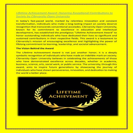 Lifetime Achievement Award Honoring Exceptional Contributions to ...