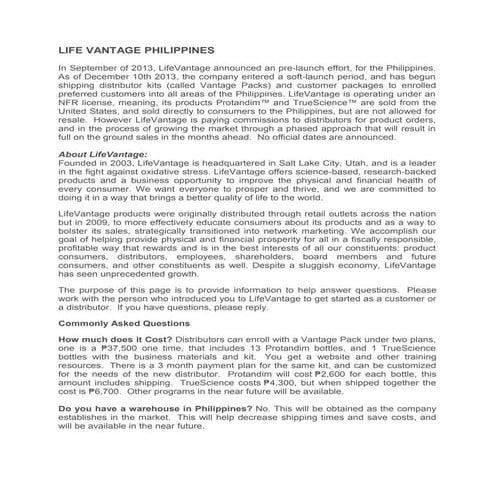 Life vantage philippines | PDF