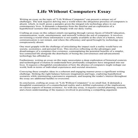 Life Without Technology Essay. Springfield College | PDF