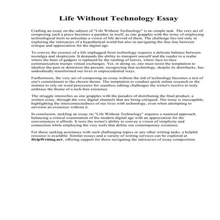 Life Without Technology Essay. Springfield College | PDF