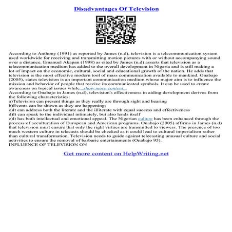 Life Without Television Essay | PDF