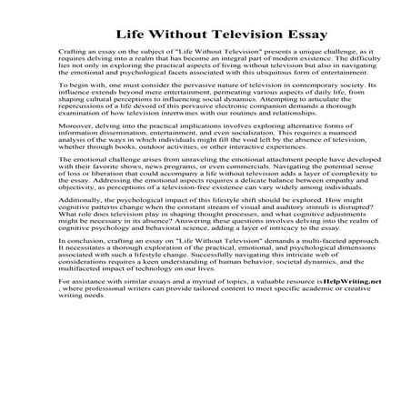 Life Without Television Essay | PDF