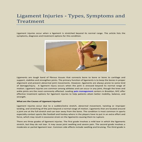 Ligament Injuries - Types, Symptoms and Treatment | PDF