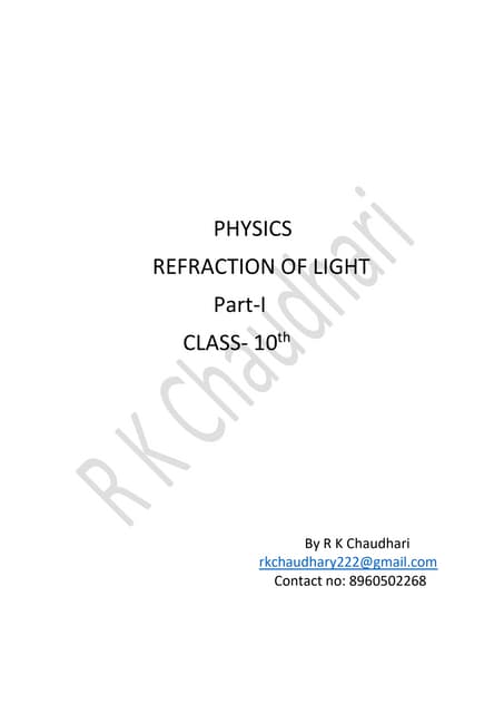 Refraction of light -2 class-10th | PDF