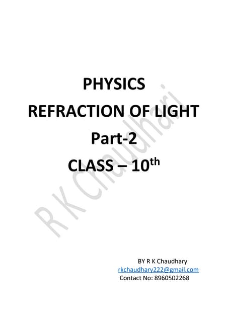 Refraction of light -1 class-10th | PDF | Physics | Science