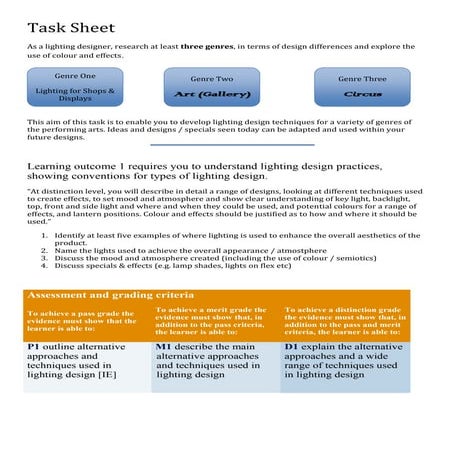Lighting design task sheet | DOCX
