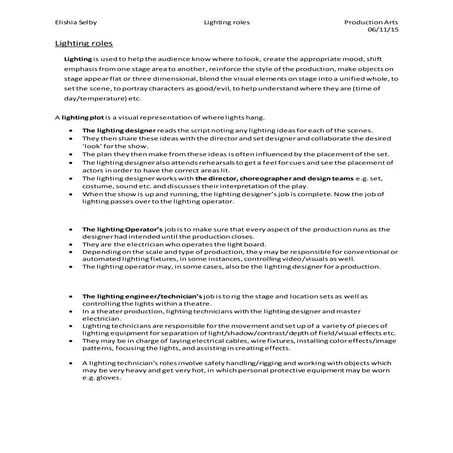 Roles and responsibilities of a lighting technician | DOCX