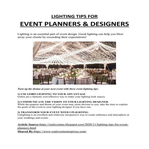 LIGHTING TIPS FOR EVENT PLANNERS & DESIGNERS | PDF
