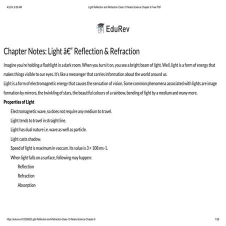 light ,refracttion,reflection point of incidence | PDF
