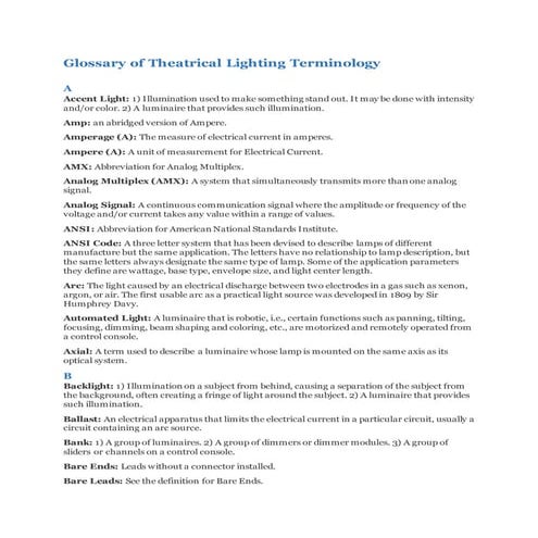Light and Sound Glossary of theatrical lighting | DOCX