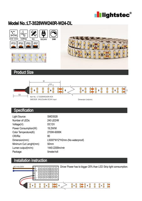 Lightstec led strip light 2835 120-dl | PDF