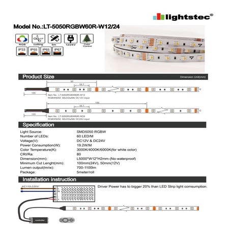 Lightstec led strip light 5050 60-rgbw | PDF