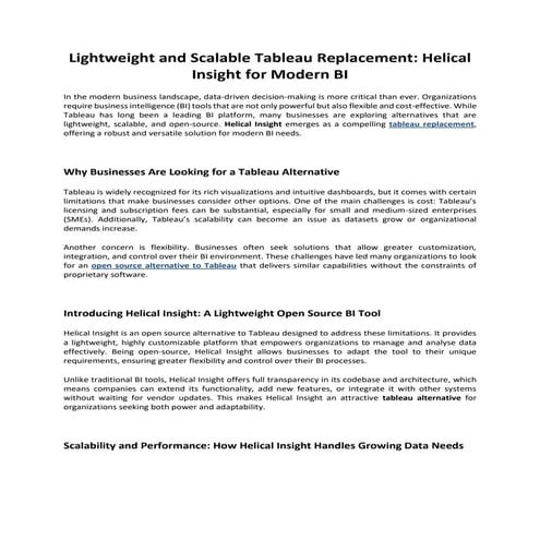 Lightweight and Scalable Tableau Replacement Helical Insight for Modern ...
