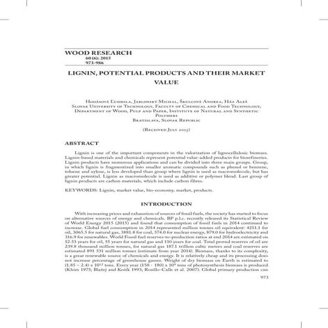 Lignin potential products_market_value_jablonsky | PDF