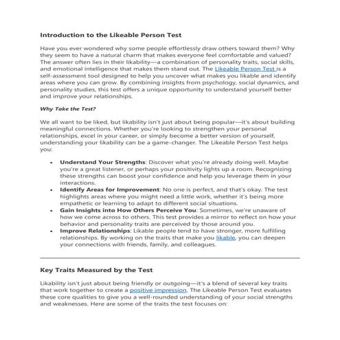 Likeable Person Test.Test your personality | PDF