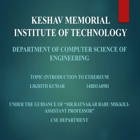 Introduction To Ethereum The Blockchain Implementation Ppt