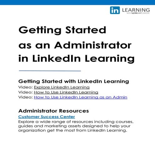 Getting Started as an Administrator in LinkedIn Learning | PDF