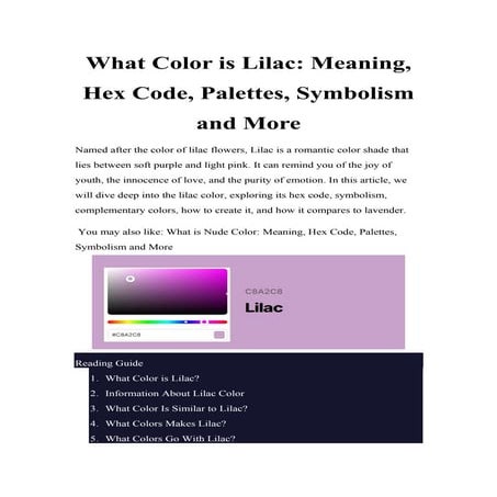 What Color is Lilac: Meaning, Hex Code, Palettes, Symbolism and More | PDF