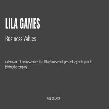 Lila Games | Company Values | PDF