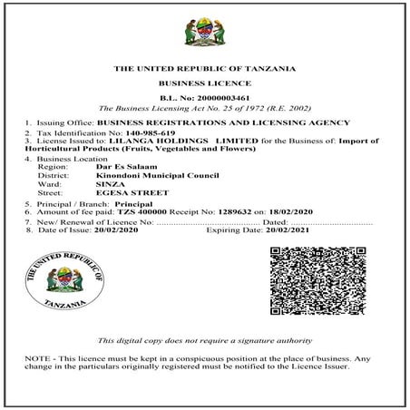 Lilanga business licence agency | PDF | Business | Business and Finance