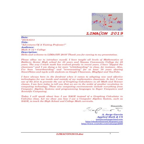 Limacon 2019 Welcome Letter | PDF