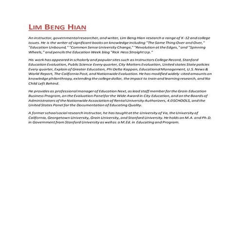 LIM BENG HIAN An Instructor, Governmental Researcher | DOCX | Education ...