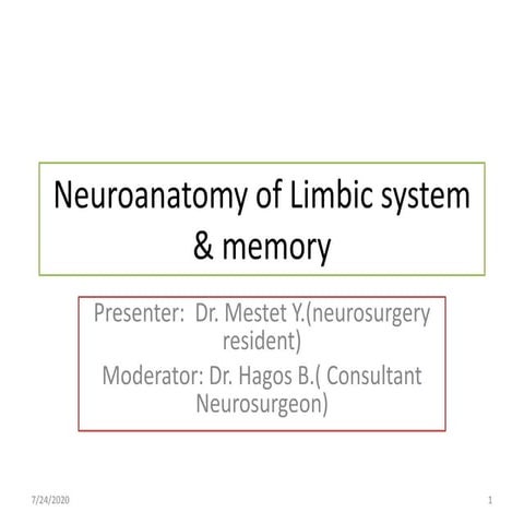 Limbic system & memory disturbance 2020 | PPT