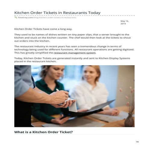 Kitchen Order Tickets in Restaurants Today | PDF