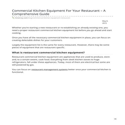 Commercial Kitchen Equipment For Your Restaurant – A Comprehensive ...