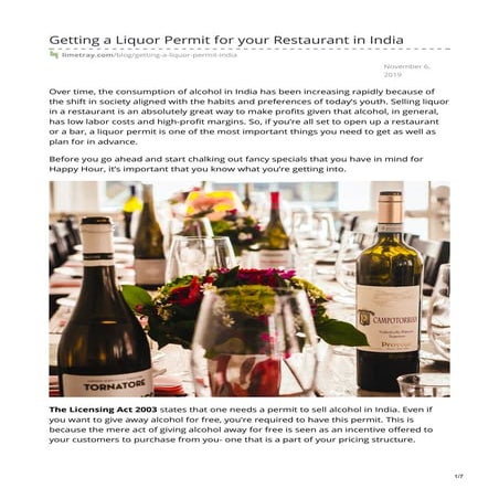 Getting a Liquor Permit for your Restaurant in India | PDF
