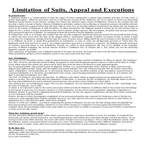 Limitation of suit, appeal and execution | PDF