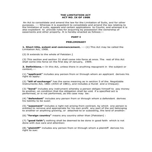 Limitation Act - 1908.pdf | Home Financing | Personal Debt