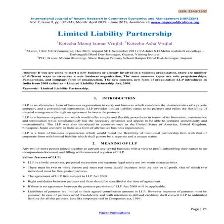 Limited Liability Partnership | PDF