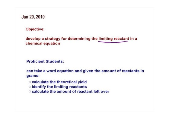 Limiting reactant and excess reactant | PPTX | Chemistry | Science