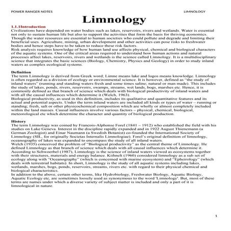 limnology-definitions, principles and uses | DOCX