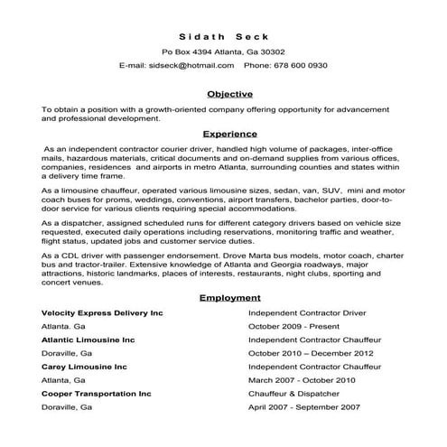 Limousine resume | DOC | Commercial Trucks | Auto Body Styles