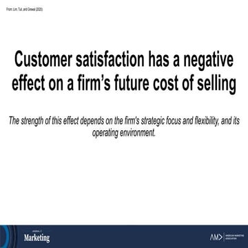 Customer Satisfaction and its Impact on the Future Costs of Selling | PPTX