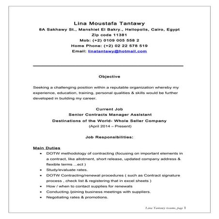 Lina Tantawy resume | DOC | Sales | Business