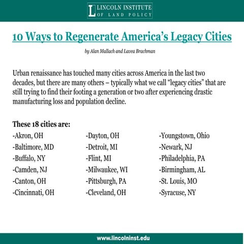 Regenerating America's Legacy Cities | PDF