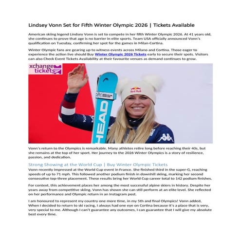 Lindsey Vonn Set for Fifth Winter Olympic 2026.docx