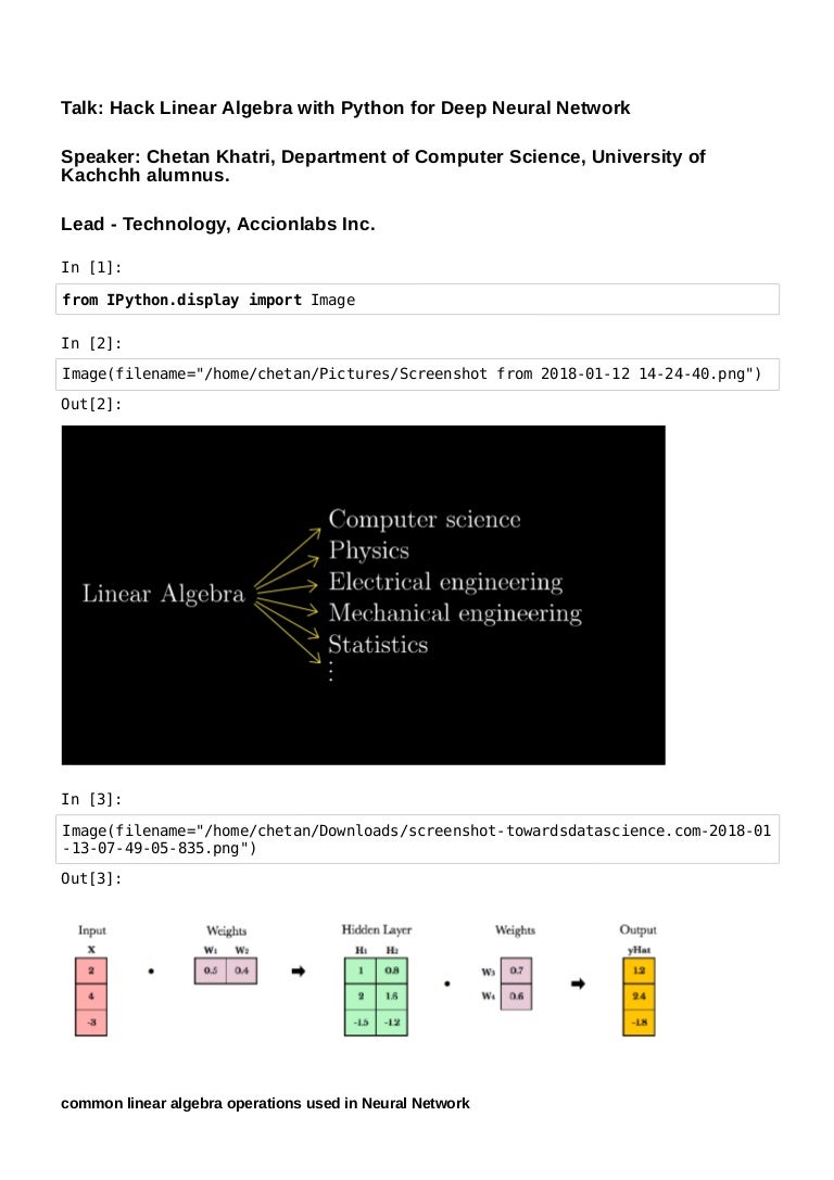 An Introduction Linear Algebra for Neural Networks and Deep learning An Introduction Linear Algebra for Neural Networks and Deep learning