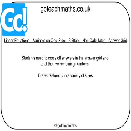 Linear-Equations-Variable-on-One-Side-3-Step-Non-Calculator-Answer-Grid ...