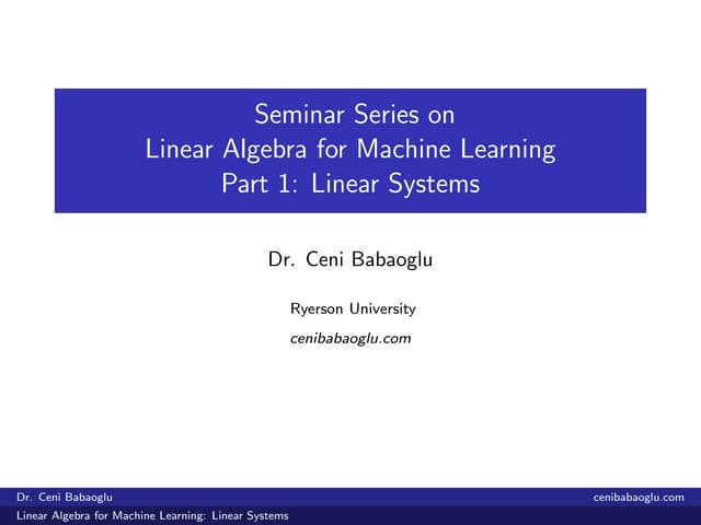 1 Linear Algebra For Machine Learning Linear Systems Ppt