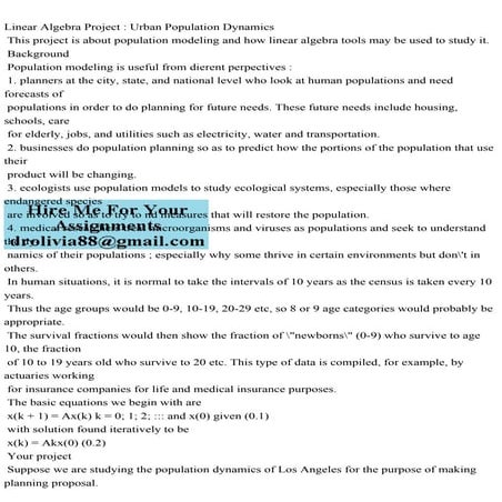 Linear Algebra Project Urban Population Dynamics This Project Is Pdf