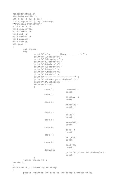 Data Structures : array operations in c program | TXT Data Structures : array operations in c program | TXT