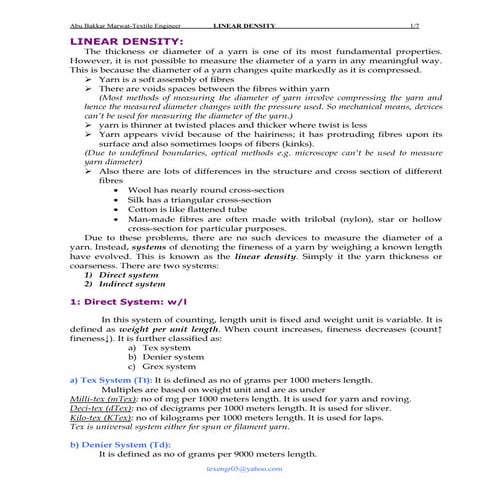 Linear density_AyBee Marwat | PDF