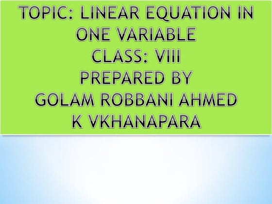 Linear equtions with one variable | PPT