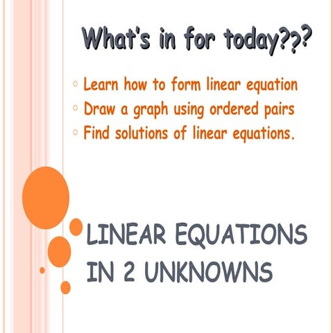 Linear Equations In 2 Unknowns Meaning Of Linear Equations | PPT