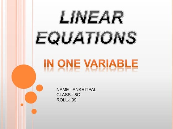 Linear equtions with one variable | PPTX