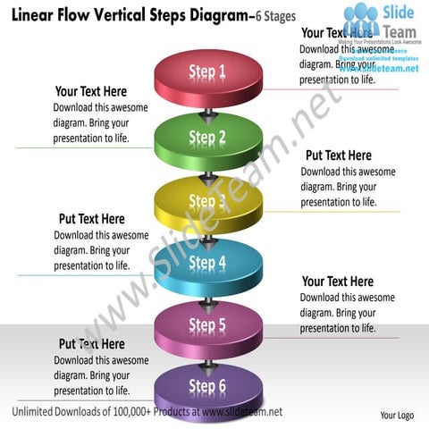 Linear flow vertical steps diagram 6 stages process charts examples ...